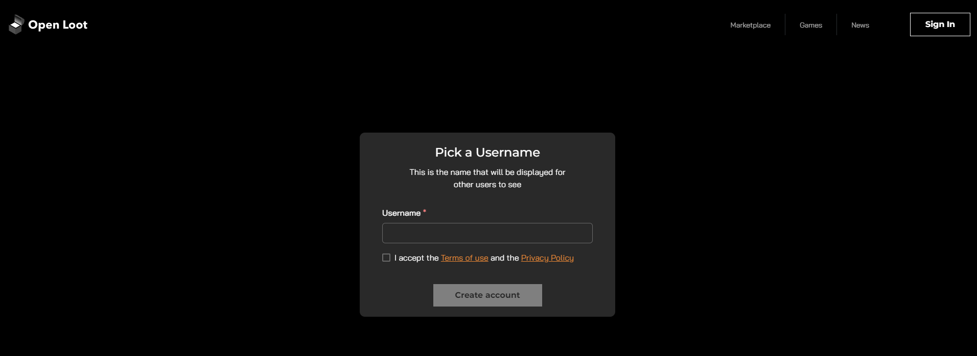 Account Creation – Open Loot